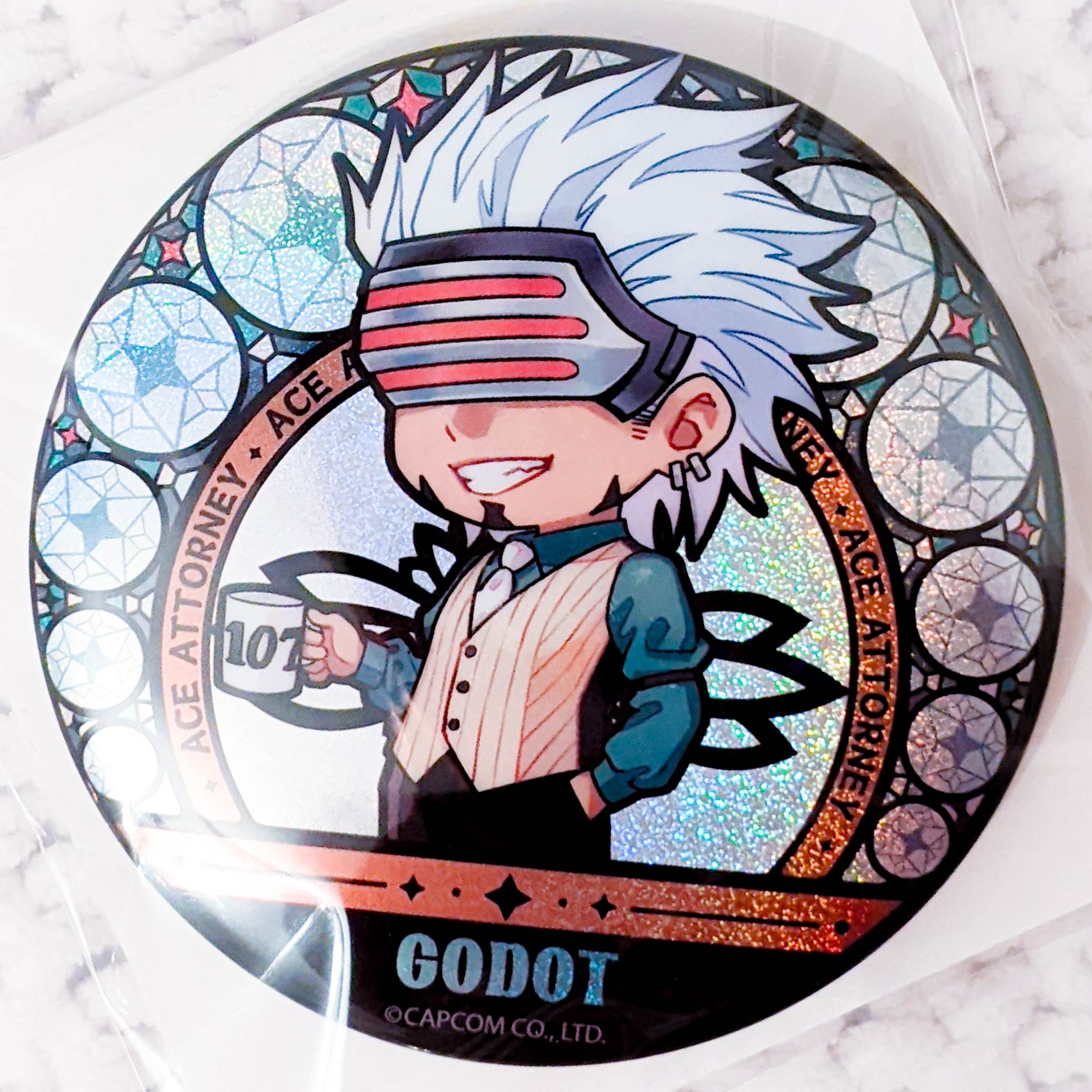 Godot - Phoenix Wright Ace Attorney Big Glitter Pin Badge Button ...