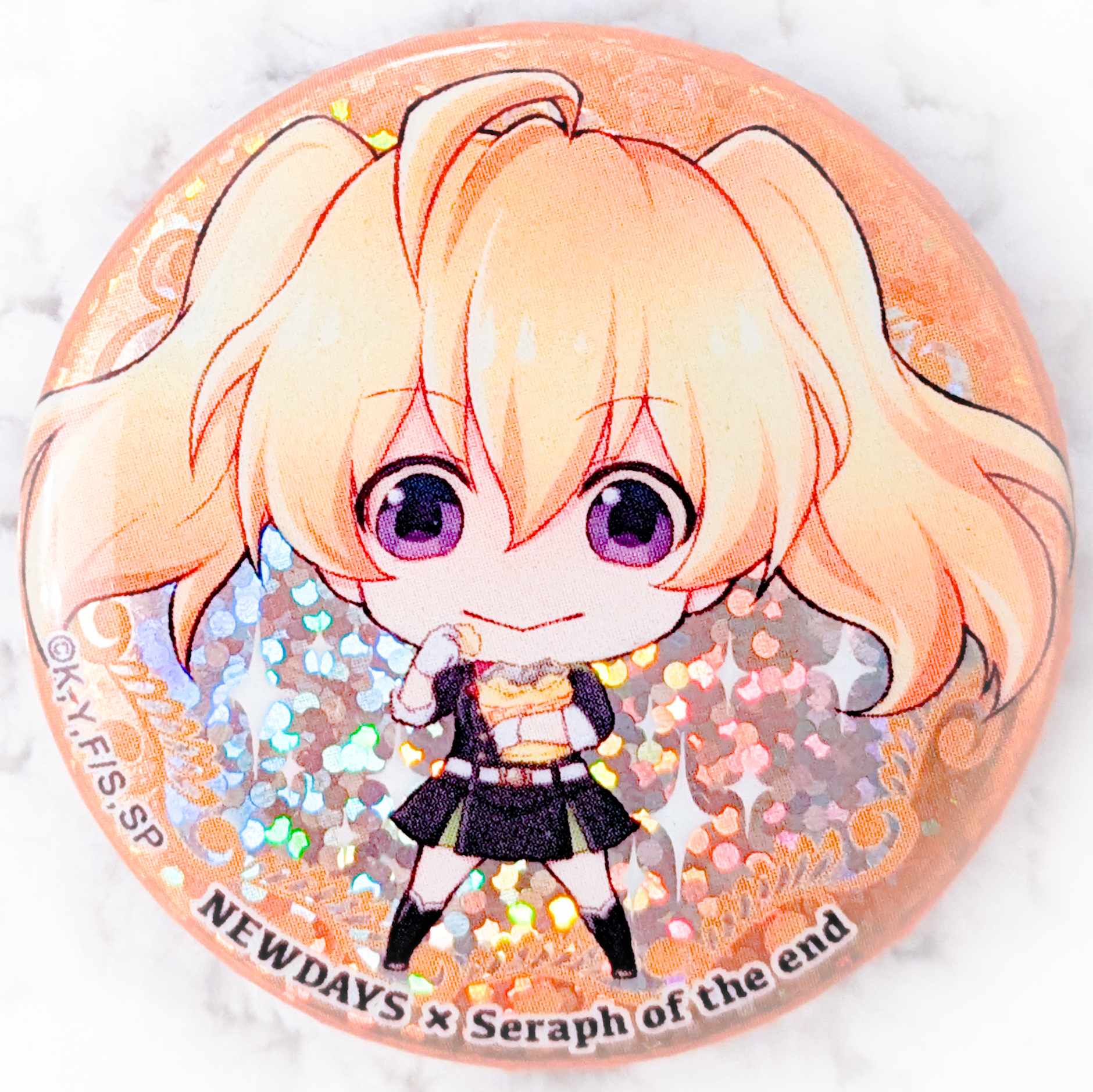 Mitsuba Sangu - Seraph of the End Anime Glitter Chibi Pin Badge Button ...